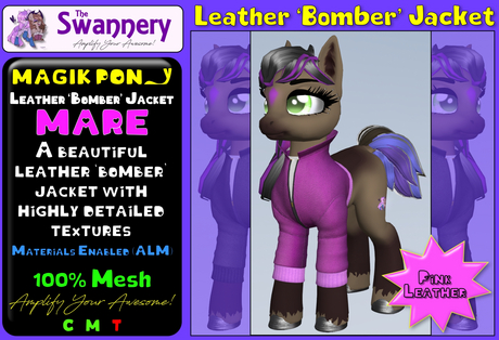 Second Life Marketplace - Magik Pony Mare - Leather Bomber Jacket (Pink)